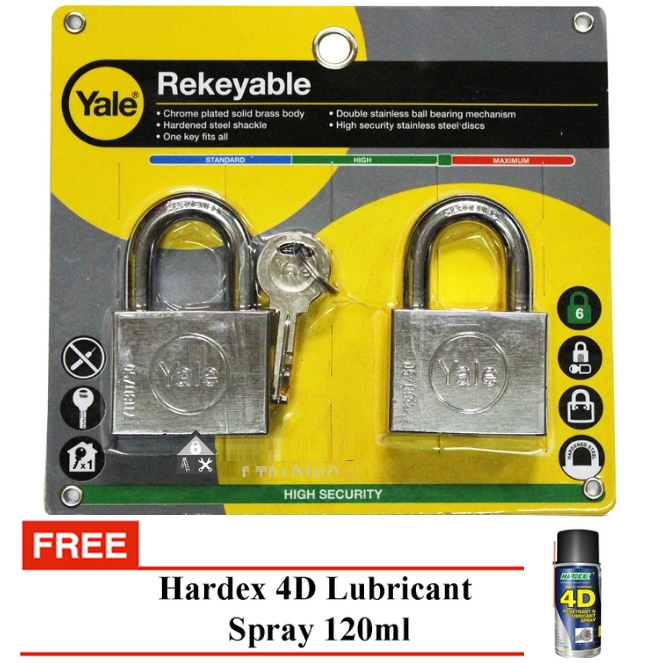 Yale Y118D/50/127/2 Chrome Plated Rekeyable Keyed Alike System Padlock ...