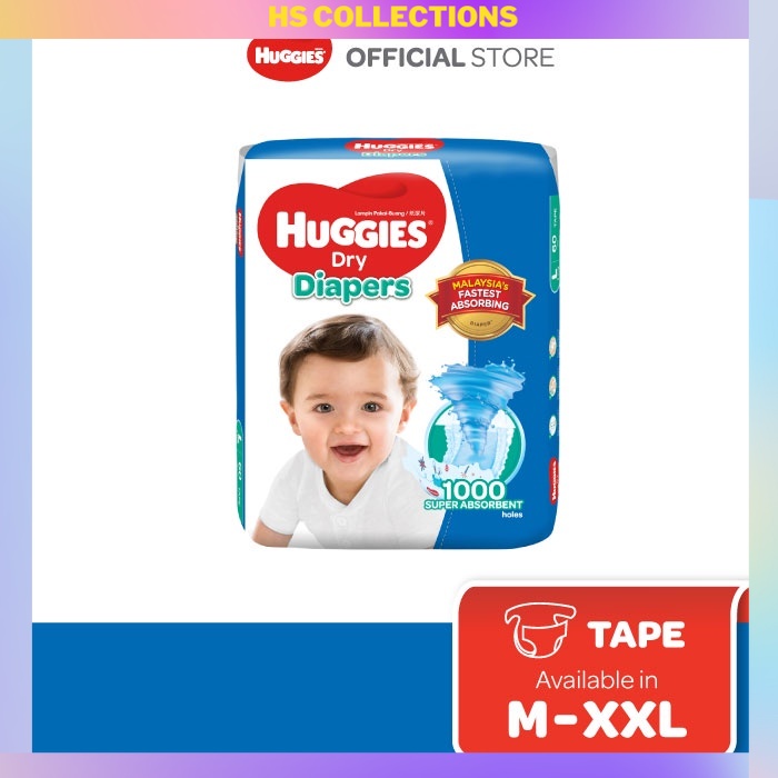 Huggies Dry Diapers Super Jumbo Pack - M72/L60/XL48/XXL40 (1 Pack ...