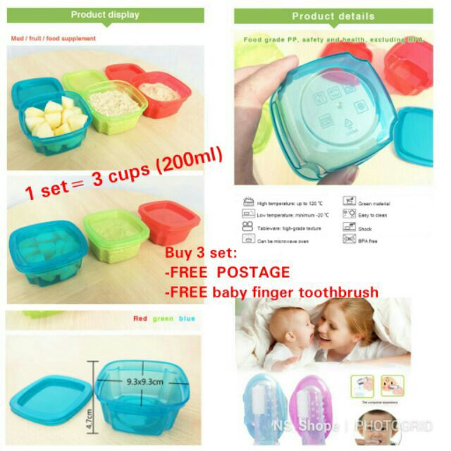 ( READY STOCK MALAYSIA) Set Baby food/puree storage BPA-FREE-3 cups ...