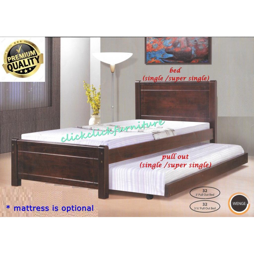 Single Bed Solid Wood / Super Single Bed Solid Wood / Pullout Bed ...