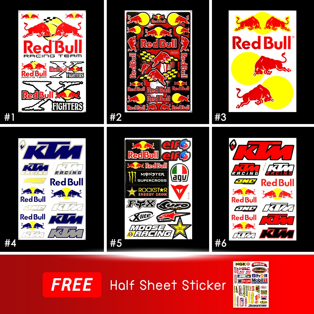 Red Bull Motorcycle Stickers Helmet Graphic Bike Stickers / Waterproof ...