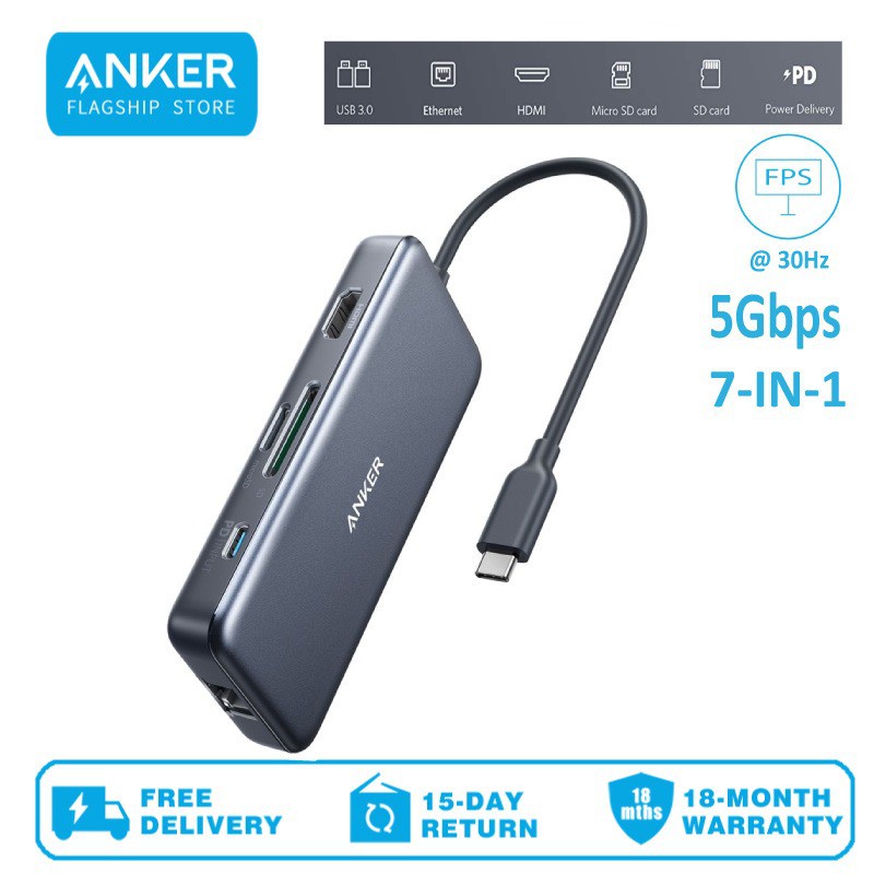 Anker A8352 PowerExpand+ 7-in-1 USB C Hub Adapter, PowerExpand+ 7-in-1 USB C Hub, with 4K USB C ...