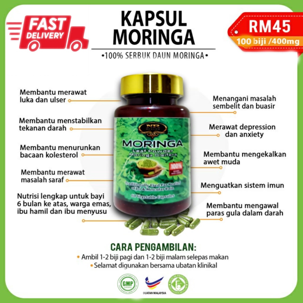 Kapsul Moringa Oleifera (daun kelor) 100 Kapsul Original Hq Waranty ...