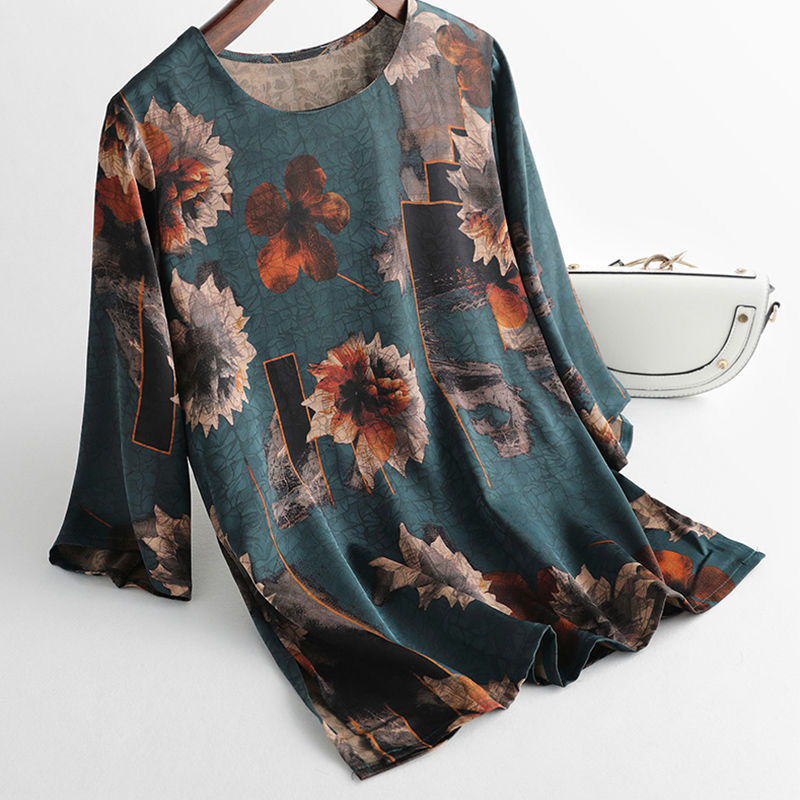 Silk Women Plus Size Blouse Summer Shirt Short Sleeve Loose Round Neck ...
