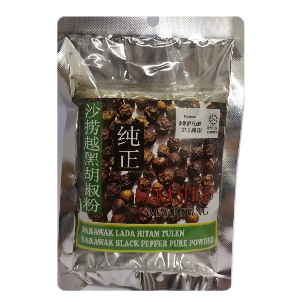 SUKA SPICES PURE SARAWAK BLACK PEPPER POWDER 100GM PACKAGE | Shopee ...