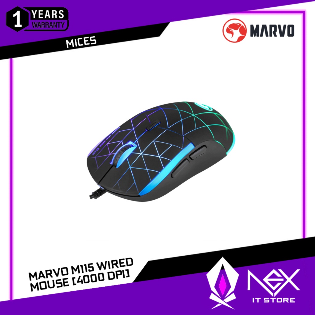 MARVO M115 4000 DPI GAMING MOUSE WITH 7 COLOR BACKLIGHTS 6 PROGRAMMABLE ...