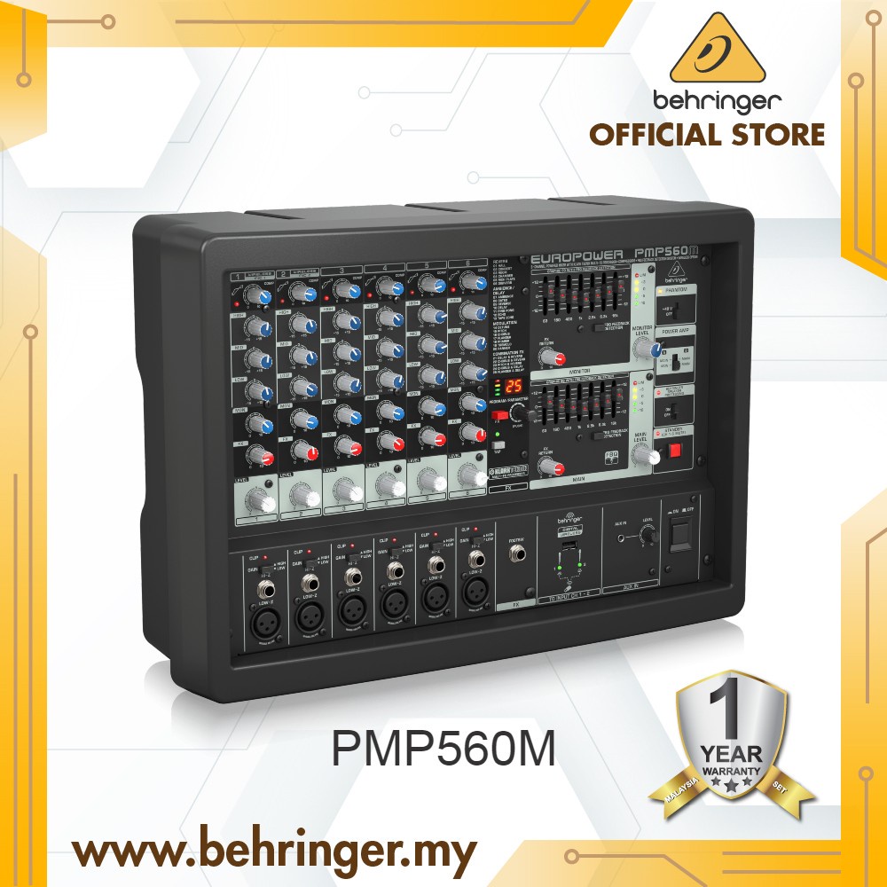 BEHRINGER EUROPOWER PMP560M 500-Watt 6-Channel Powered Mixer with Multi-FX Processor ...