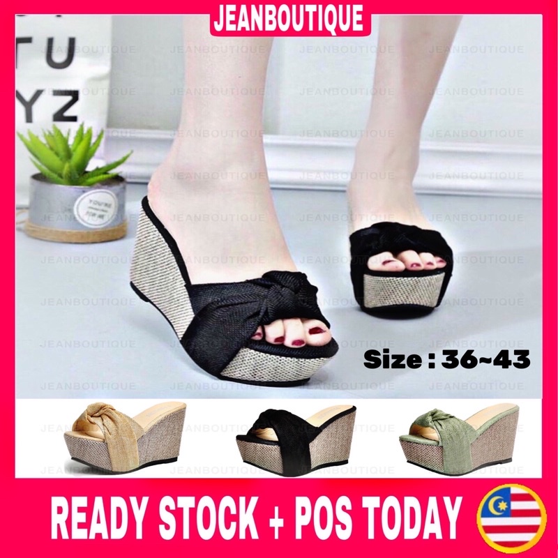 🌟READY STOCK🇲🇾🌟 Woven Ribbon Lace Up Wedges Kasut Perempuan Murah Kasut ...