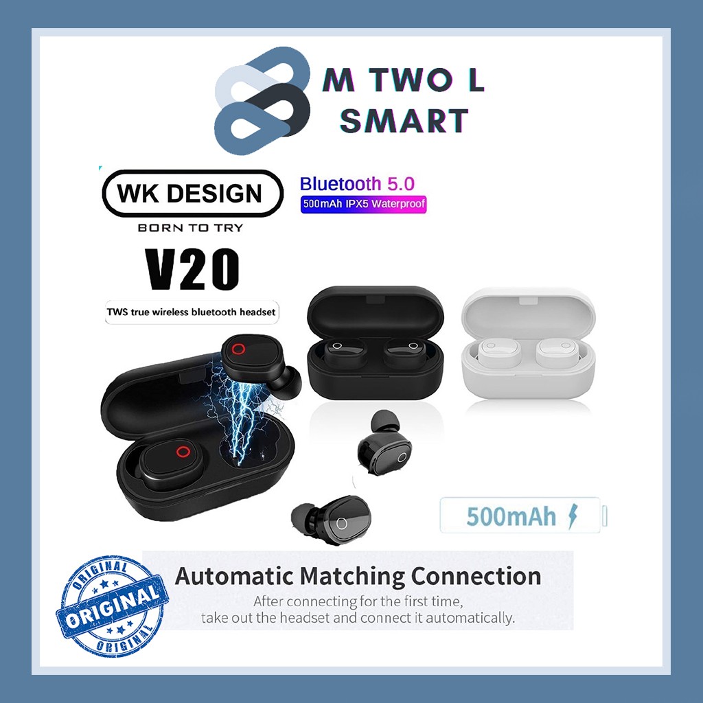 WK DESIGN (ORIGINAL) BLUETOOTH TWS-V20 WIRELESS EARBUDS (Black,White ...