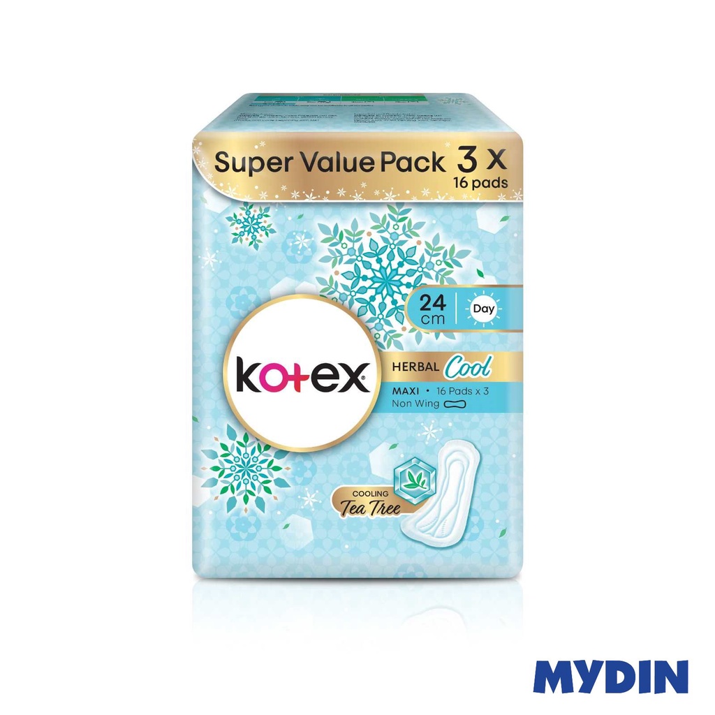 Kotex Natural Care Maxi Herbal Cool Non-Wing (24cm x 3 x 16's) | Shopee ...