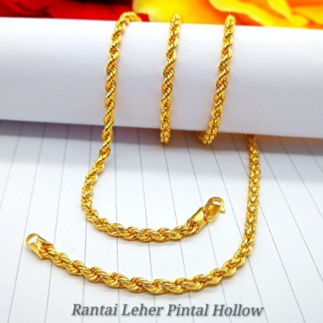 Rantai Leher Pintal Hollow Emas 916 Shopee Malaysia