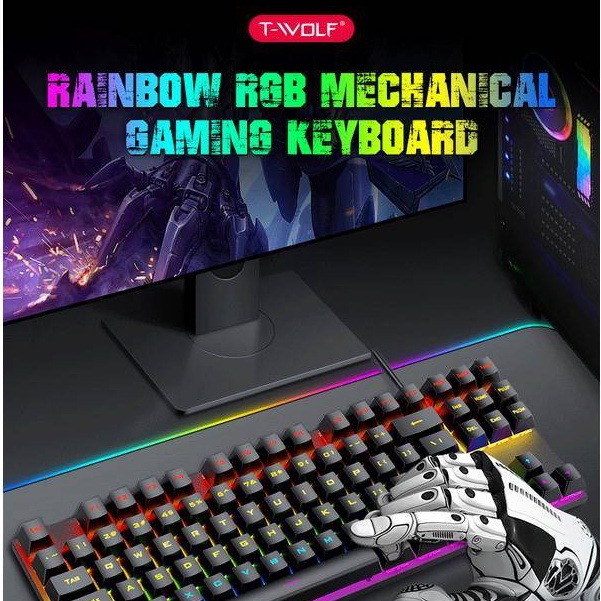 T-WOLF T71 / T18 Mechanical Keyboard 87 Keys RGB Backlight USB Wired ...
