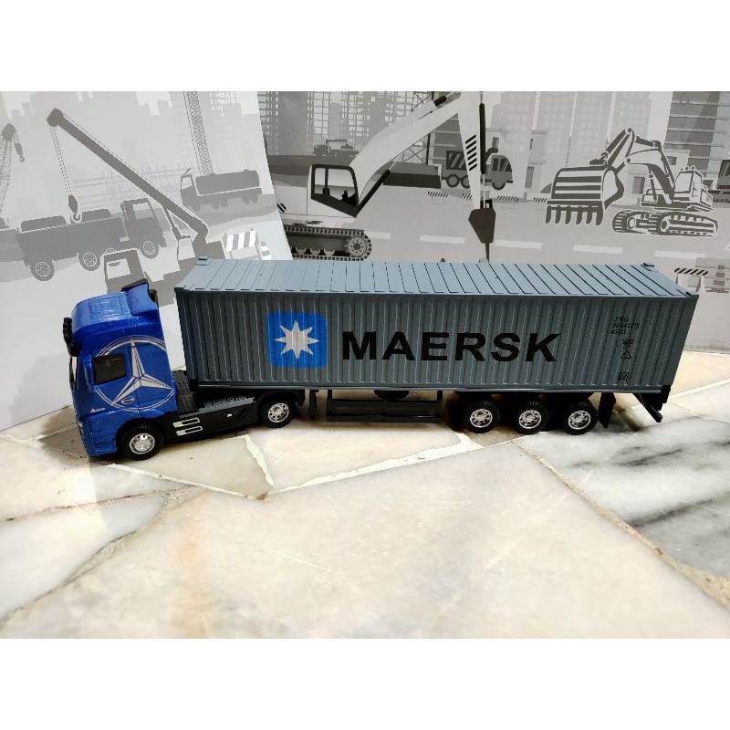 Lori kontena cargo tayar getah diecast model container truck pull back ...