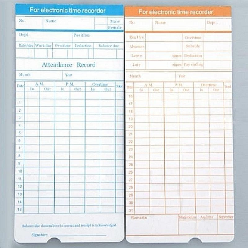 TIME RECORDER PUNCH CARD / TIME CLOCK PUNCH CARD / KAD PUNCH / KAD ...