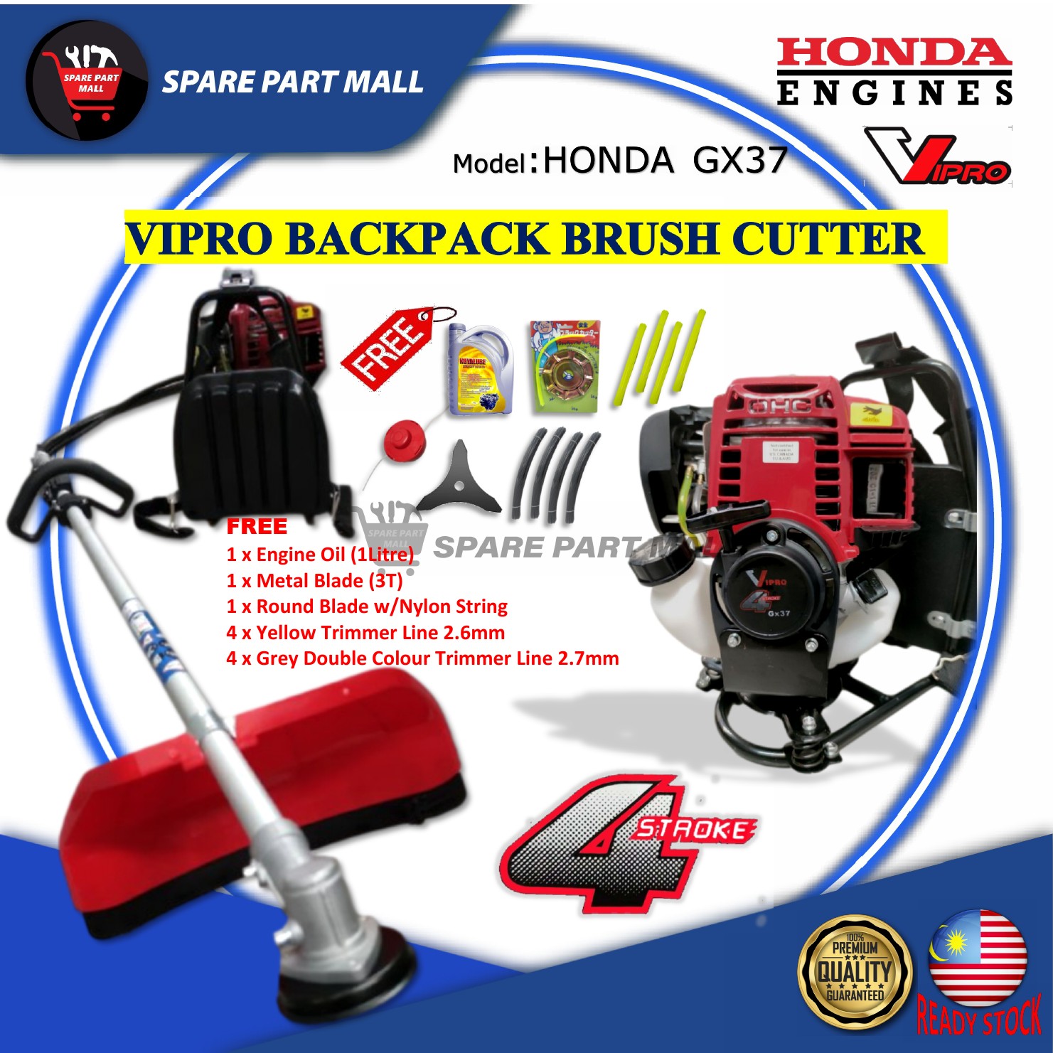 Vipro backpack brush cutter 4 stroke honda engine heavy duty grass ...