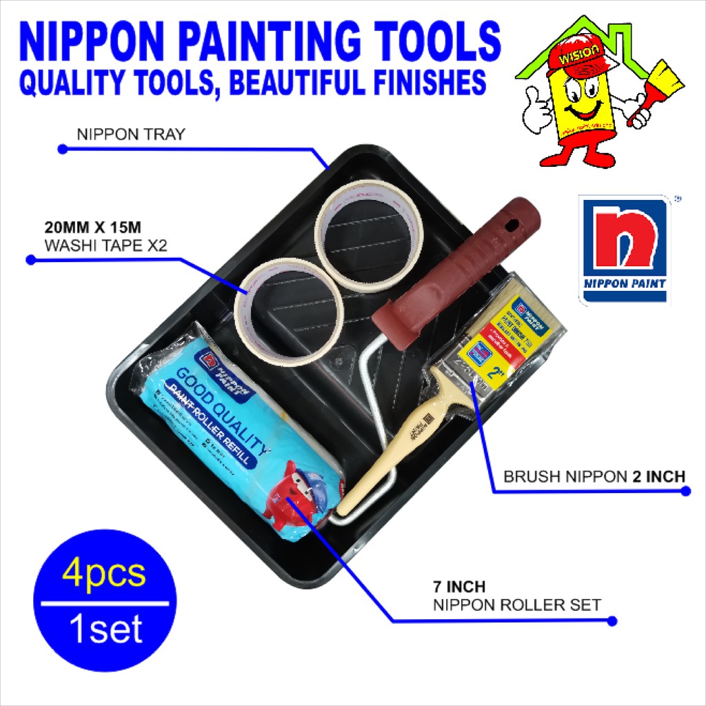 NIPPON PAINT BRAND ( nippon 7" roller set + tray + nippon brush 2 ...