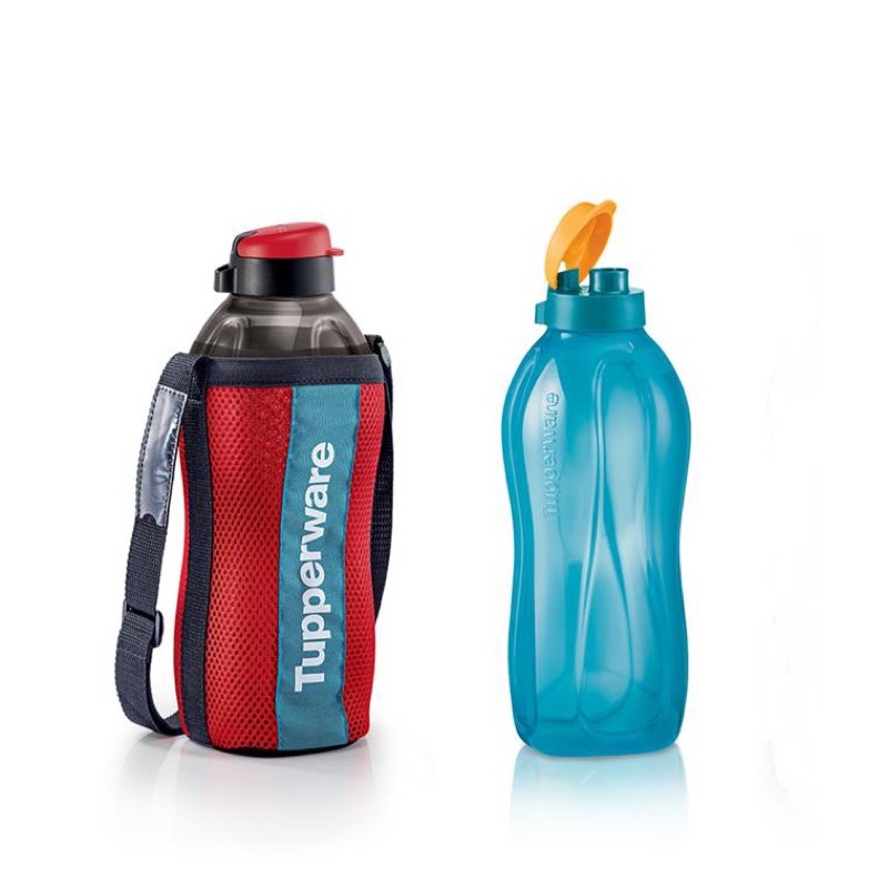 Tupperware The Giant Eco Bottle (2) 2.0L-Blue & Black + Pouch (1) - 1 ...