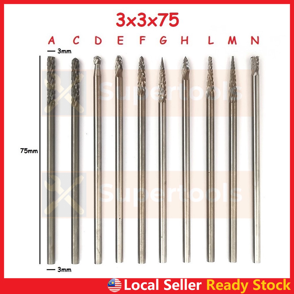 1pcs 3x3x75mm Tungsten Carbide Burr 3mm Single Cut Double Cut Rotary ...