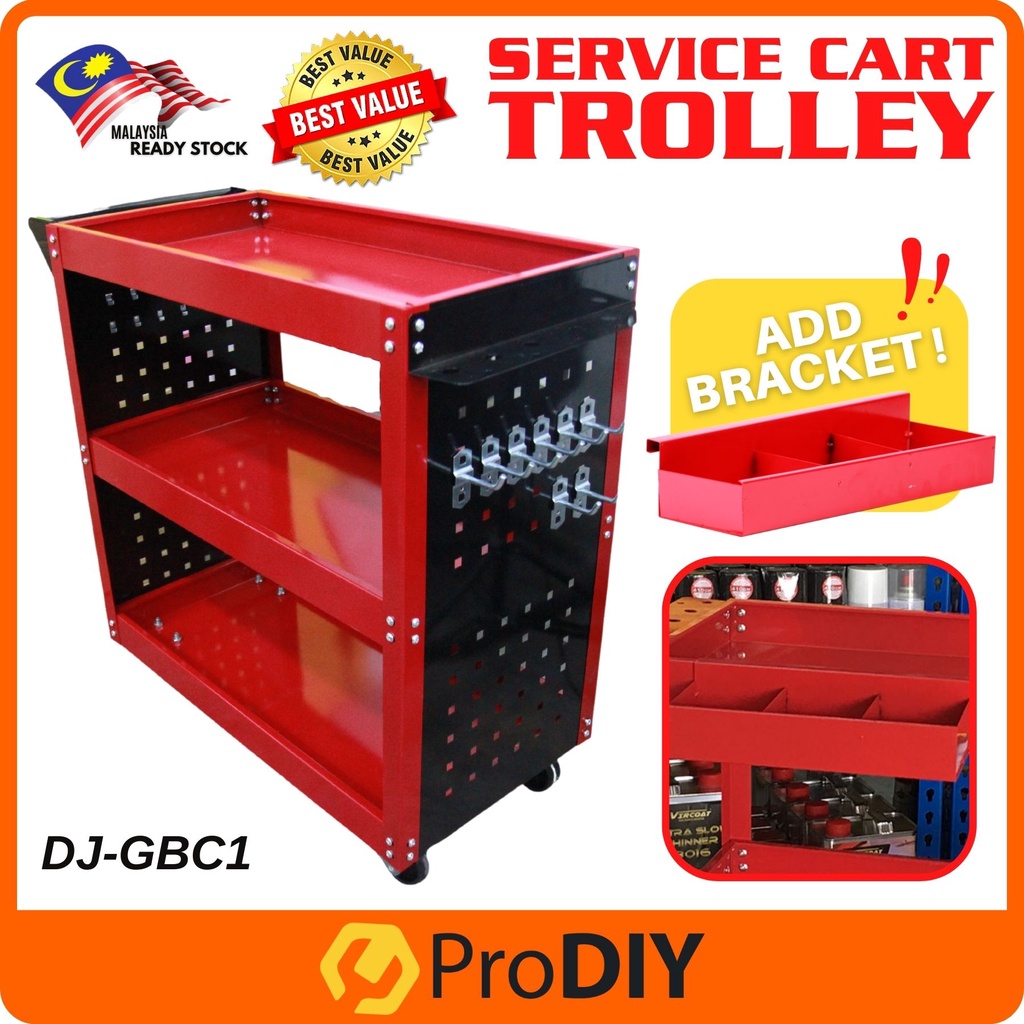 3 Layers Trolley Service Cart Metal Steel Utility C/W Side Hanging ...
