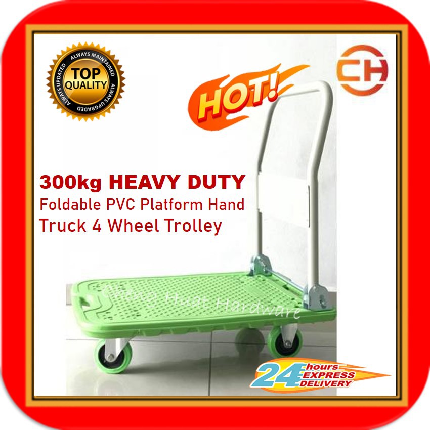 300kg HEAVY DUTY Foldable PVC Platform Hand Truck 4 Wheel Trolley ...