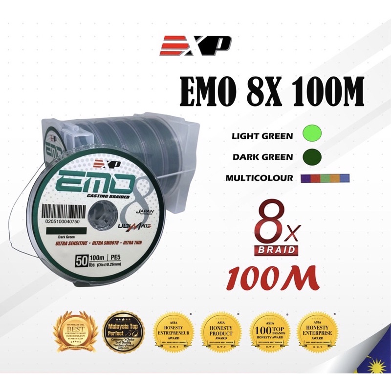 100M EXP EMO 8x Casting Braided - Ultra Sensitive - Ultra Smooth - Ultra Thin tali pancing ikab ...