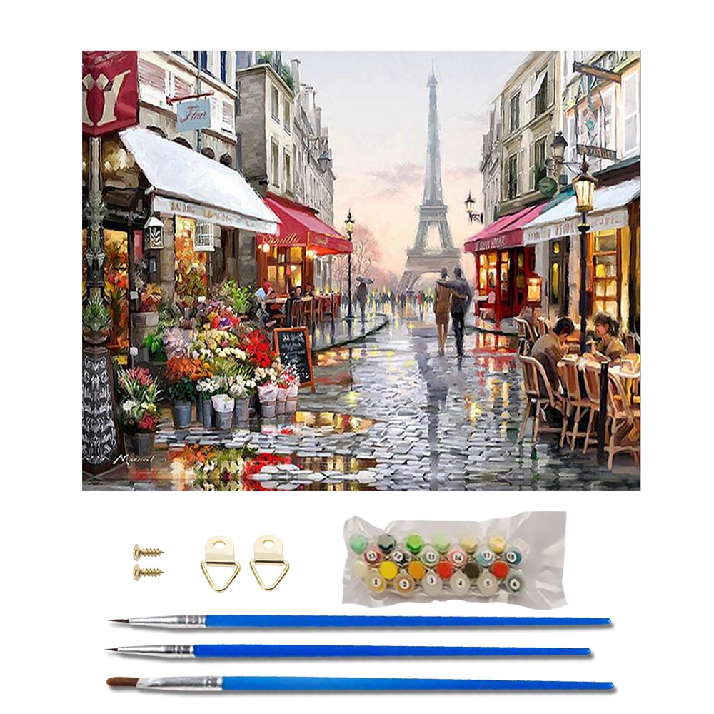 Paris Street Acrylic Paint By Numbers Painting Kit With Brush ...