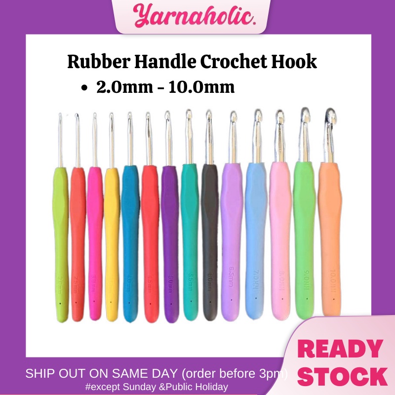 Jarum Kait Pemegang Getah (2.0-10.0mm)/Crochet Hook with rubber handle ...