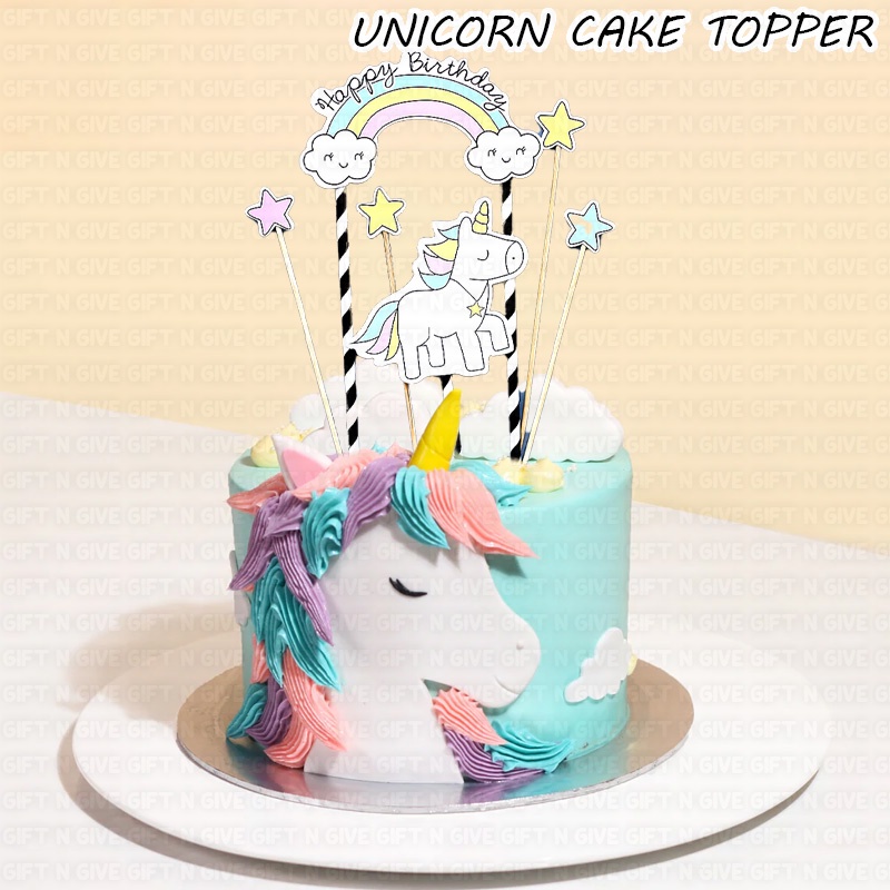 5PCS Unicorn Rainbow Star Cloud Cake Topper Happy Birthday Cute Modern ...