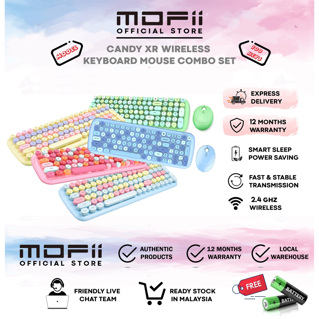 MOFII Candy XR Wireless Keyboard Mouse Set for Windows, 2.4 GHz Wireless, Compact Design free ...