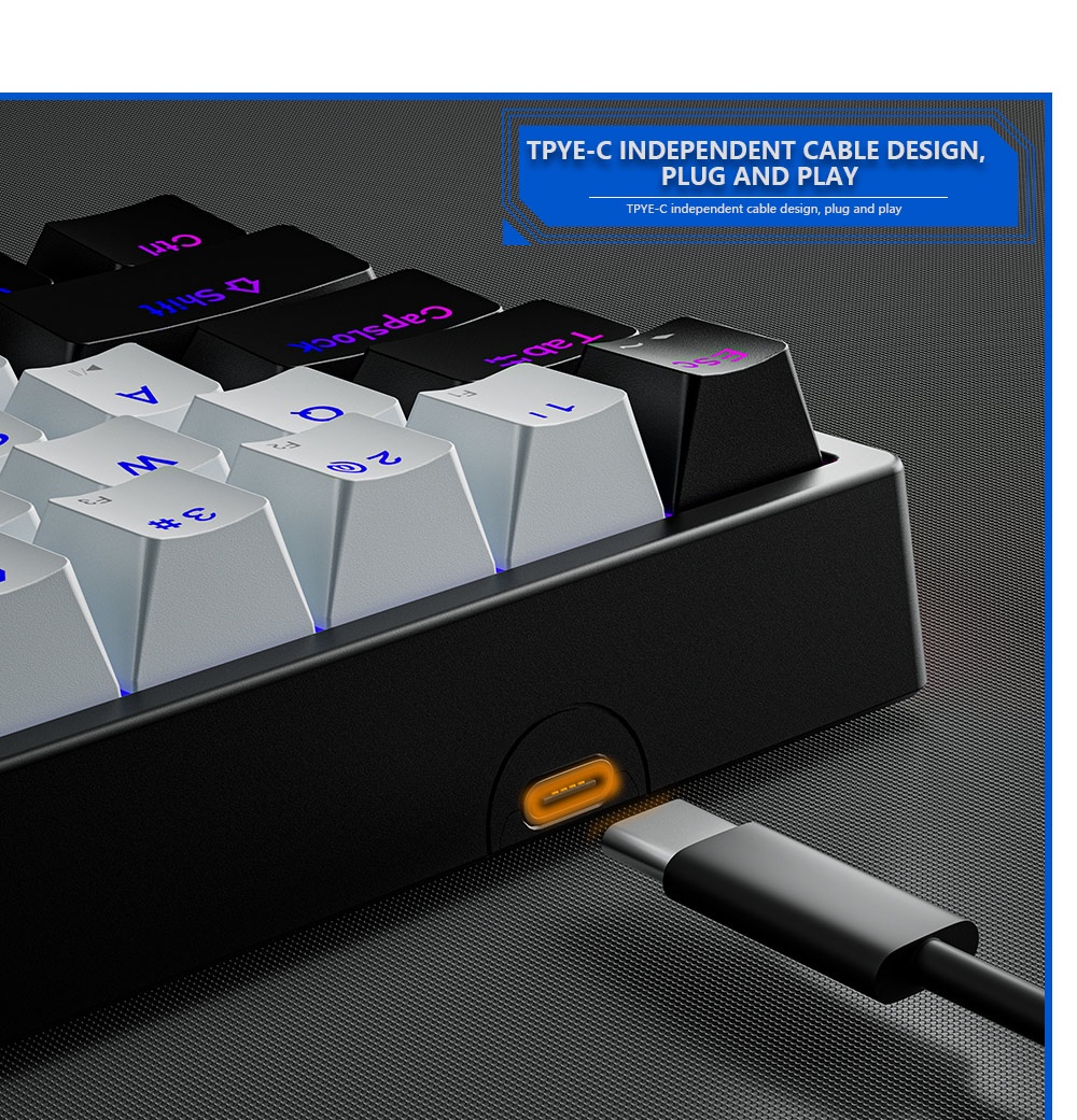 Detachable Type C RGB Lighting Mechanical Keyboard 61/71 keys with ...