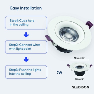 SL EDISON Recessed Spotlight LED Eyeball COB Downlight 7w 2'' Small ...