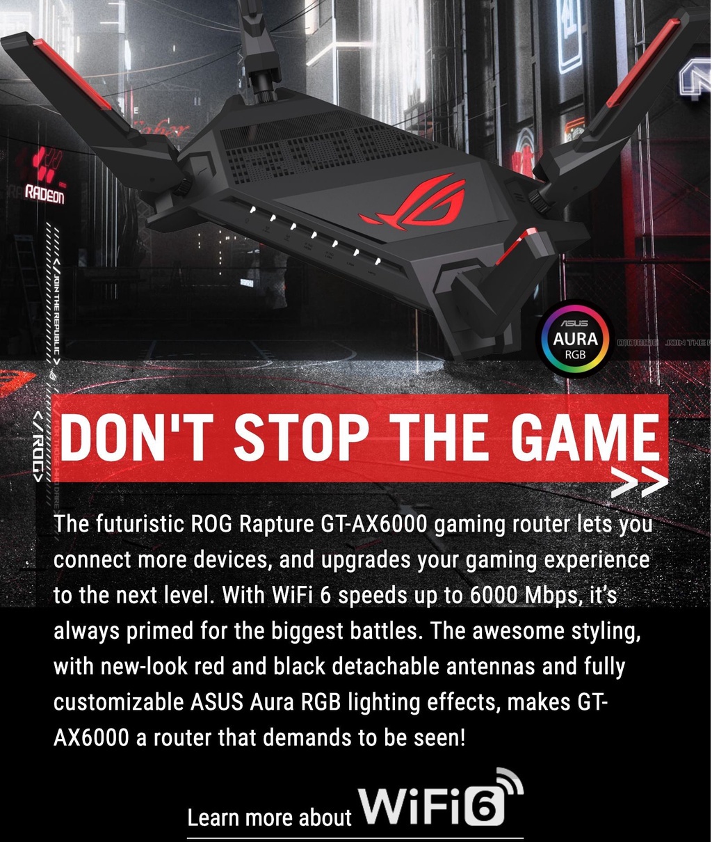ASUS ROG Rapture GT-AX6000 Dual Band WiFi 6 Ai-Mesh RGB Gaming Router ...
