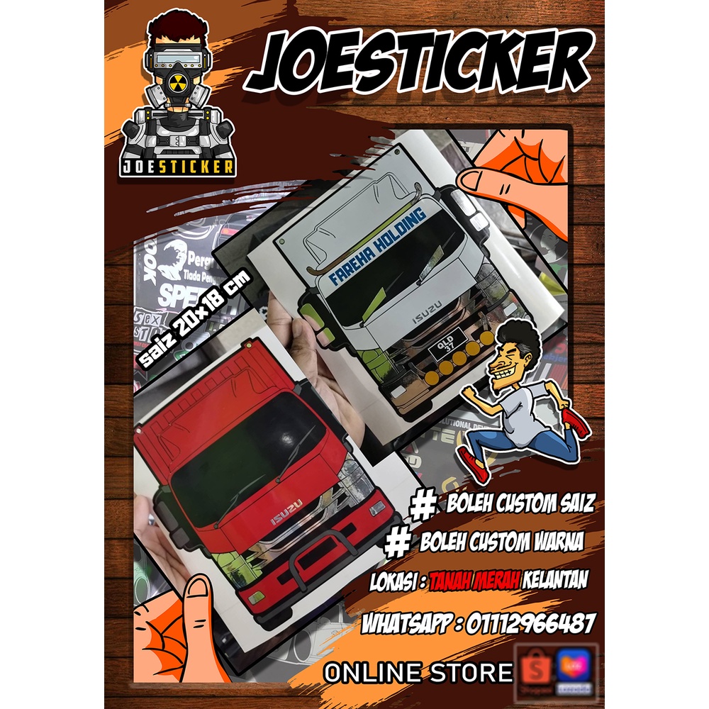 sticker lori isuzu boleh tukar warna dan boleh letak no plat saiz 20x18 ...
