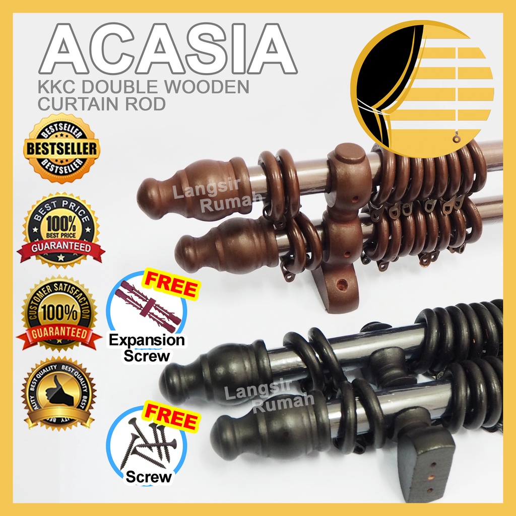 LANGSIR RUMAH ACASIA Wooden DOUBLE Curtain Rod / Kayu Langsir Kayu ...
