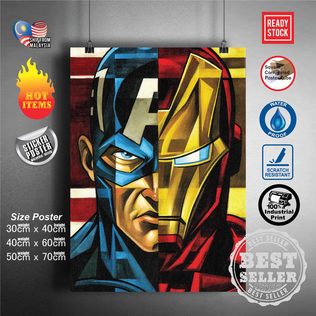 (READY STOCK)Marvel Poster The Avengers iron Man Spider-Man Captain ...