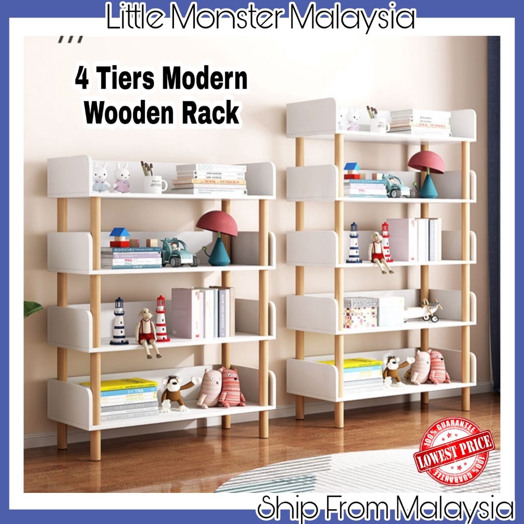 4 Tier Modern Wooden Rack Book Shelf Storage Cabinet Living Room Home ...