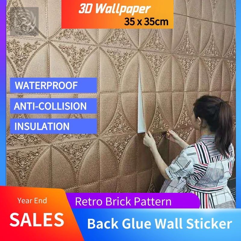 OVERSEA SUPPLY PE Foam 3D wall brick pattern wallpaper stickie retro ...