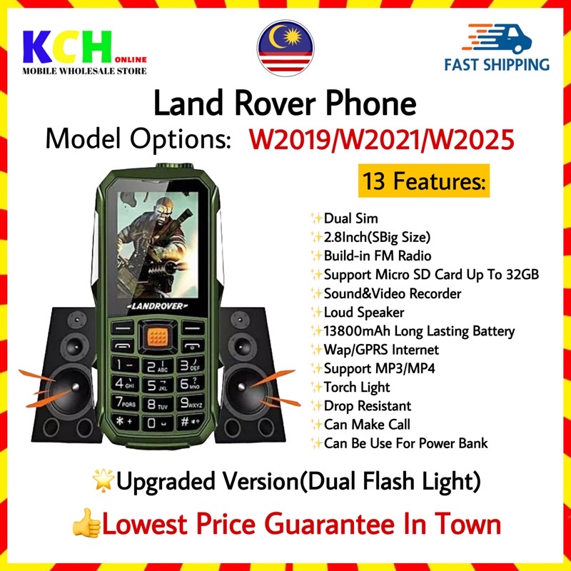🚚🇲🇾Land Rover W2019/R1 13800mAh Dual Flash/W2021/W2025 Button Cell Keypad Battery Phone Fm Radio ...