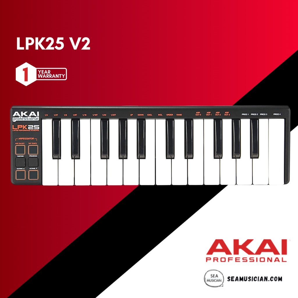 AKAI LPK25 V2 25-KEY LAPTOP PERFORMANCE KEYBOARD CONTROLLER (LPK25-V2 ...