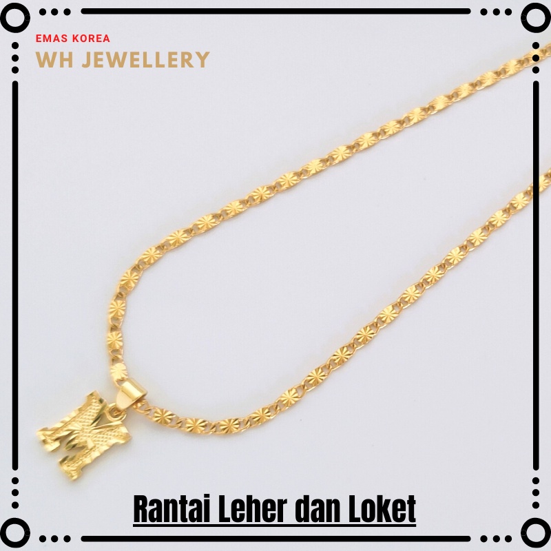 Rantai Leher Perempuan dan Loket Huruf Emas Korea 24K Gold Plated Women Necklace Pendant Emas ...