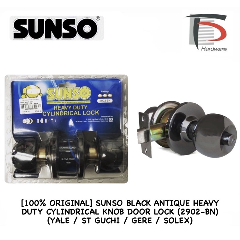 [100% ORIGINAL] SUNSO BLACK ANTIQUE HEAVY DUTY CYLINDRICAL KNOB DOOR ...
