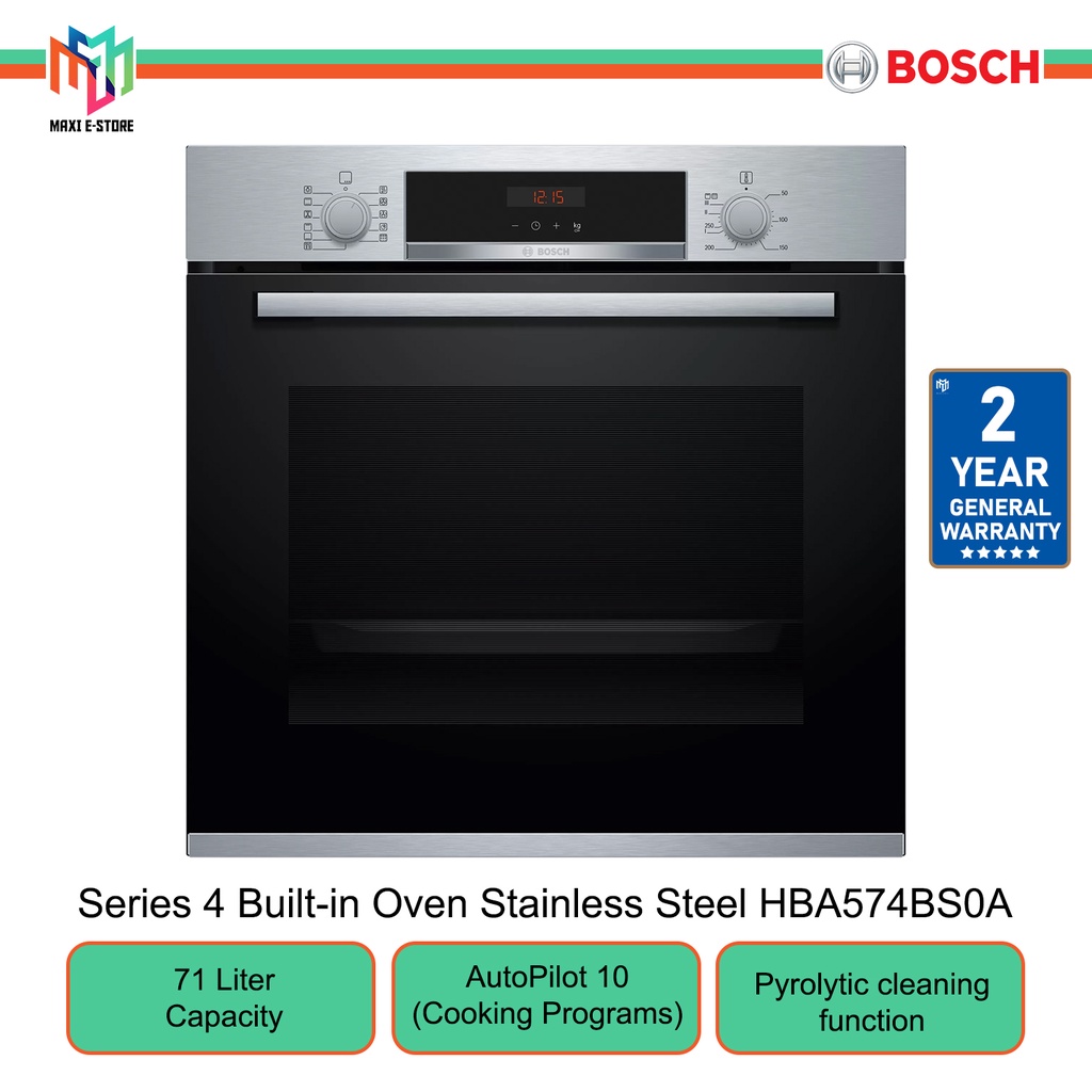 Bosch HBA574BS0A Series 4 Built-in Oven, 71L, 60cm, Stainless steel ...