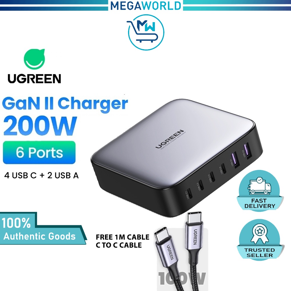 UGREEN Nexode 200W USB C GaN Charger 6 Ports PD Fast Desktop Charger Cable USB Charging Station ...