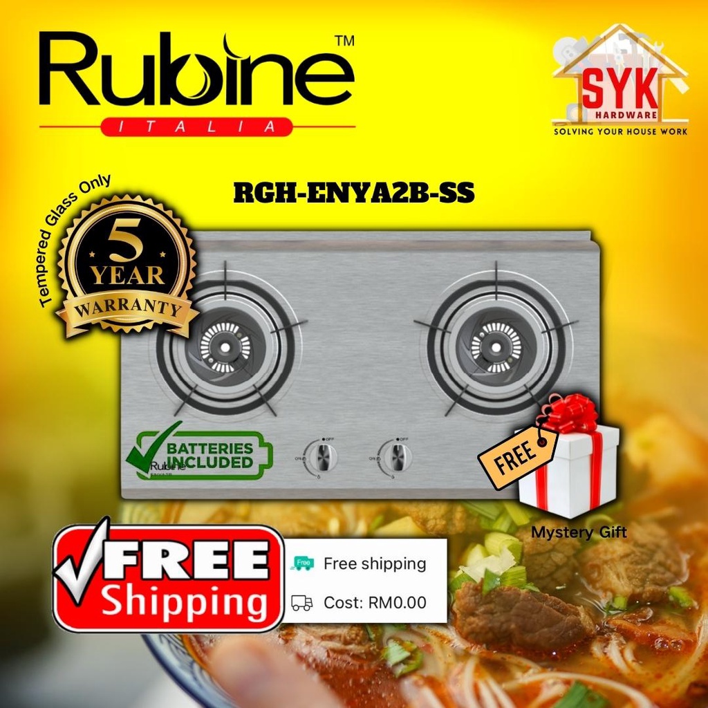 SYK (FREE SHIPPING GLASS WARRANTY 5 YEAR) Rubine Hob RGH-ENYA2B-SS ...