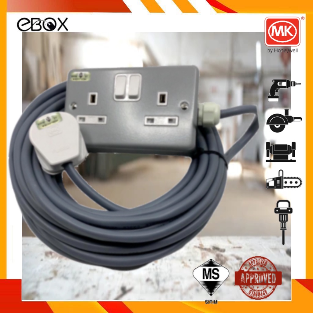 10 Meter MK 2 Way 13amp Metal Clad Heavy Duty Socket Extension Trailing Socket 70/076 x3C Cable ...