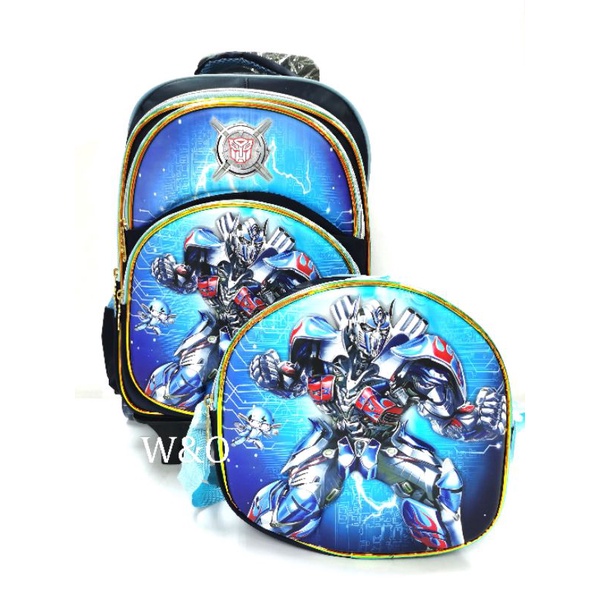 Transformers School Bag Trolley Backpack For Kids Primary school Troli ...