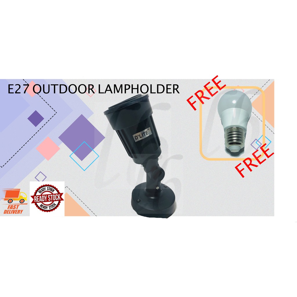E27 Outdoor Spot Light Holder Fitting [Wall Type] (Black) | Shopee Malaysia