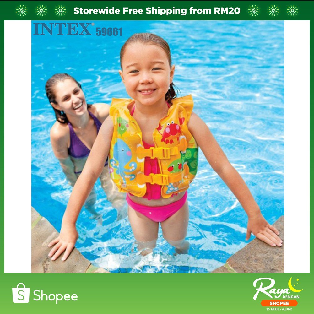 INTEX 59661 Tropical Buddies Inflatable Kid Swim Vest Life Jacket (41cm ...