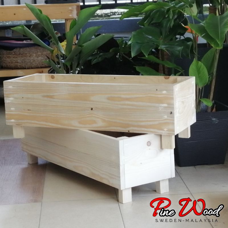 WOODEN PLANTER BOX/KOTAK TANAMAN ALA IKEA-NEW PINE WOOD/KAYU PINE ...
