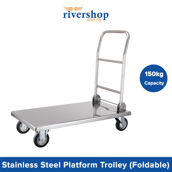 RIVESHOP Stainless Steel Platform Trolley (Foldable) 150KG/ Troli Roda ...